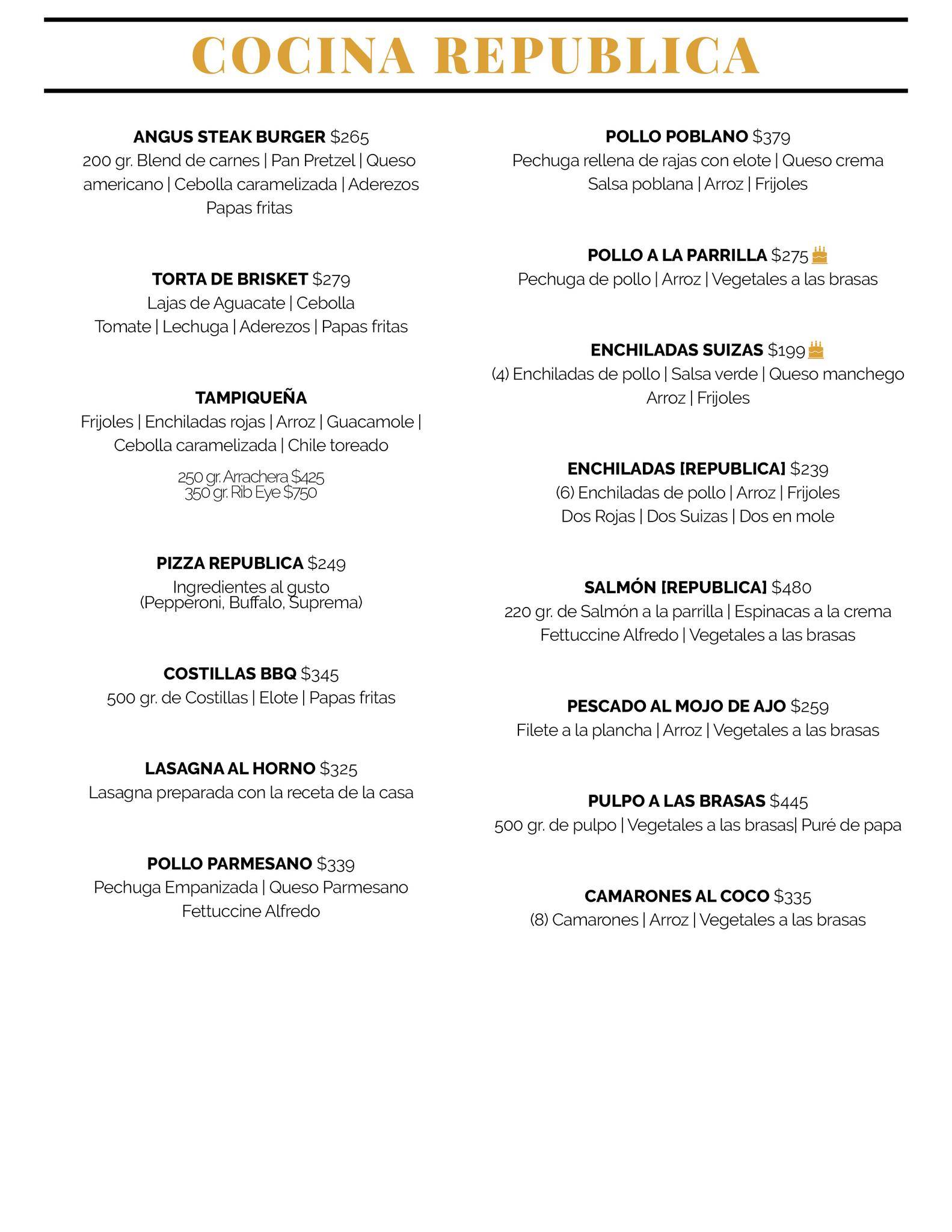 Carta de Republica Restaurant - Bar, Piedras Negras