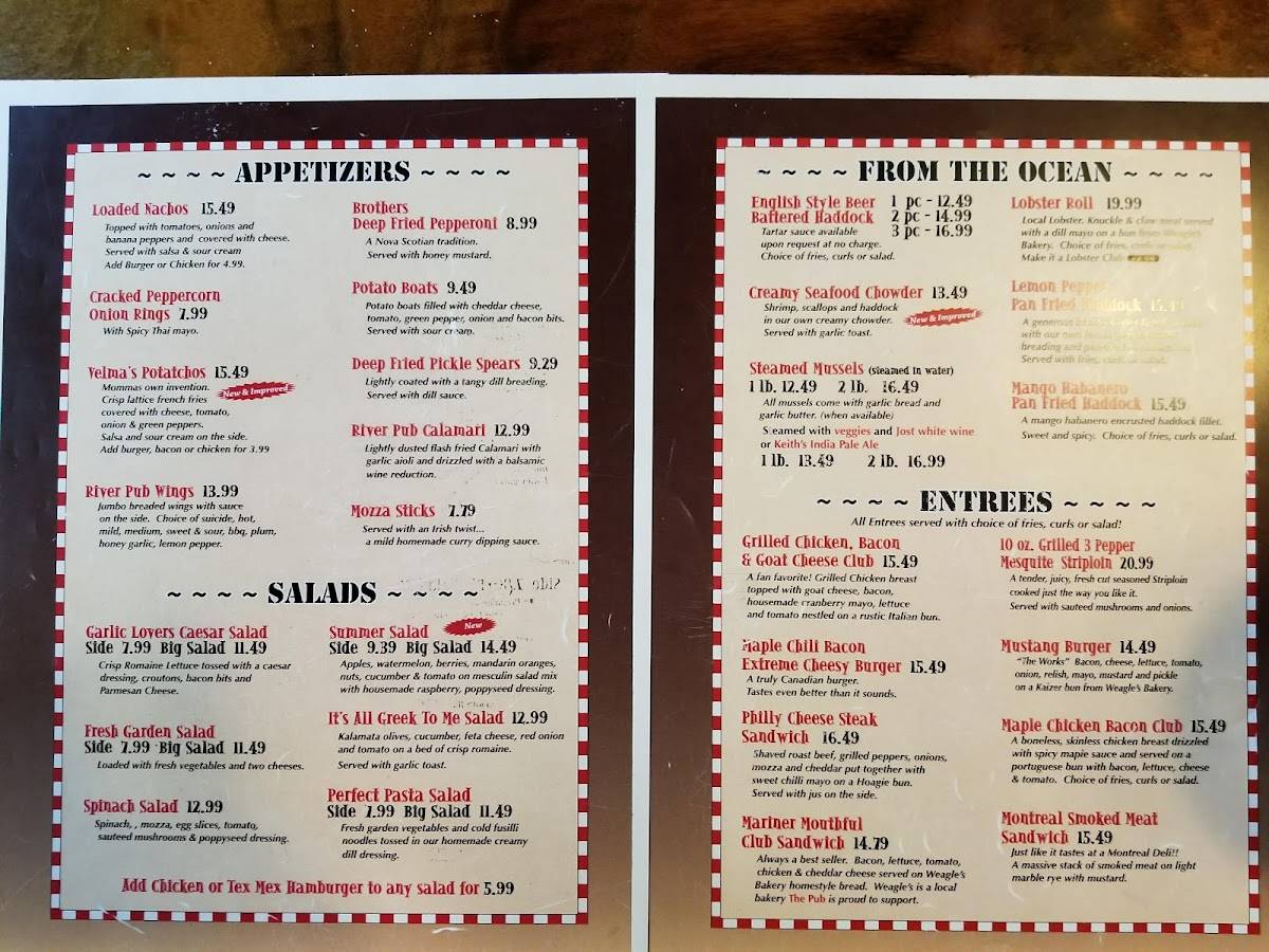 Menu at River Pub, Bridgewater