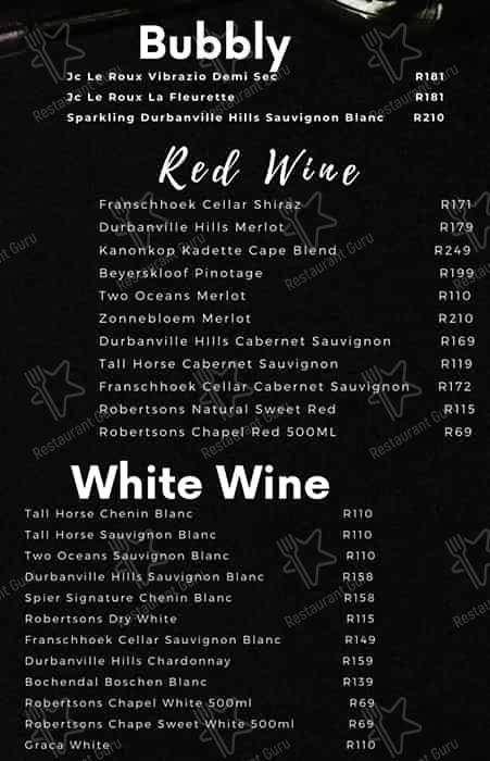 Menu at Rocket 88 pub & bar, Pretoria, Lynnwood Road