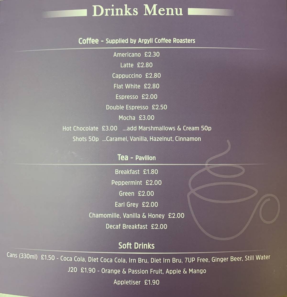 Menu at Royal Bar, Innellan