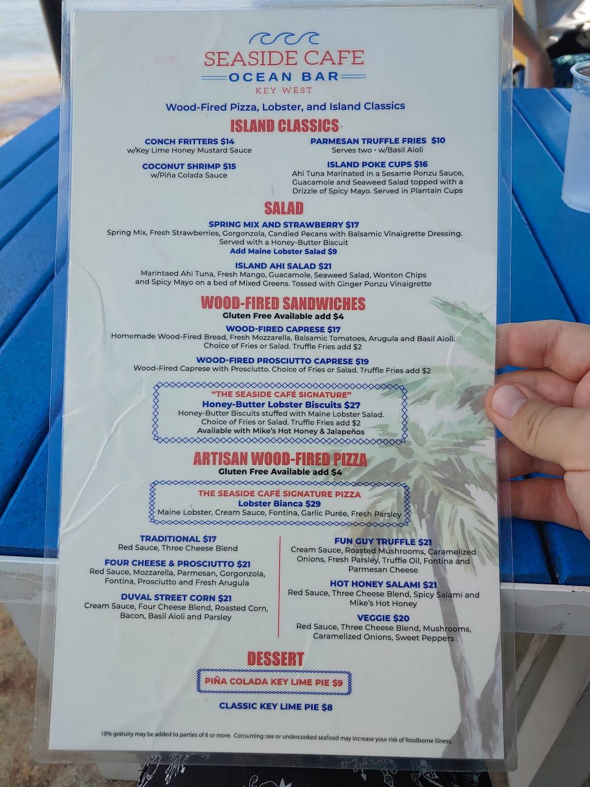 Menu at Seaside Cafe at the Mansion, Key West
