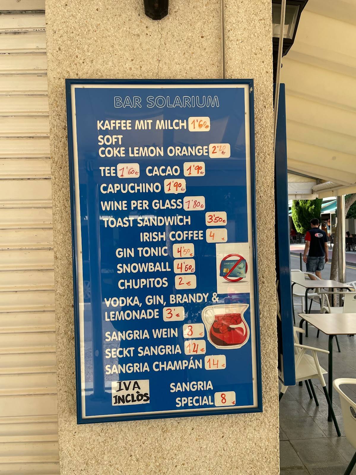 Menu at Solarium Bar Sangrias Cocktails, Tossa de Mar