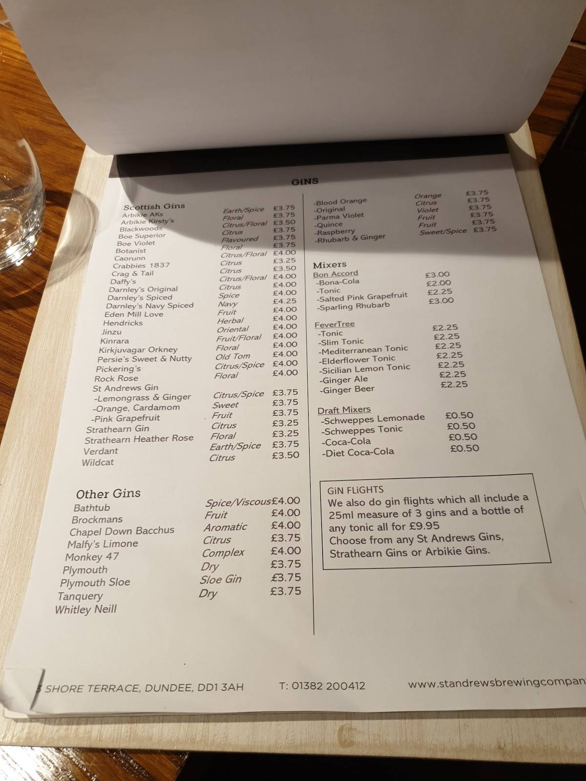 Menu at St Andrews Brewing Co. Caird Hall pub & bar, Dundee