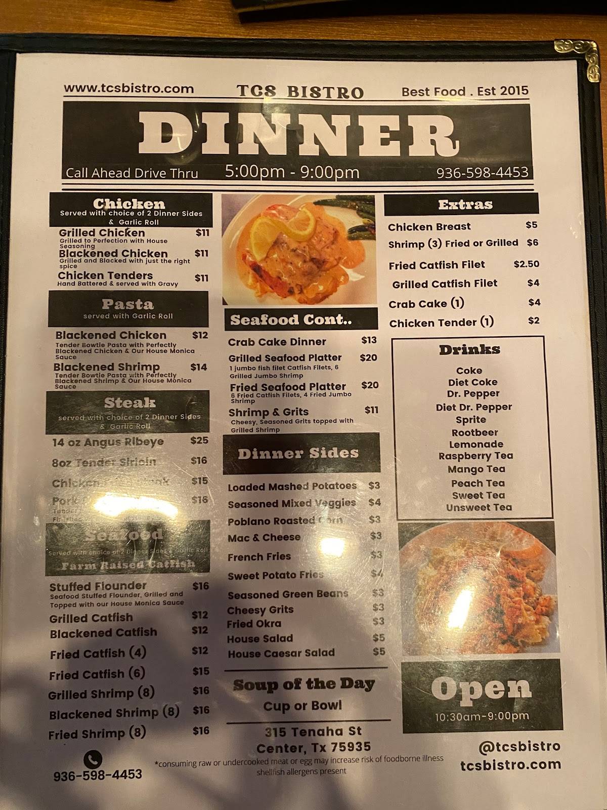 Menu at TCS Bistro (The Century Shoppe) pub & bar, Center