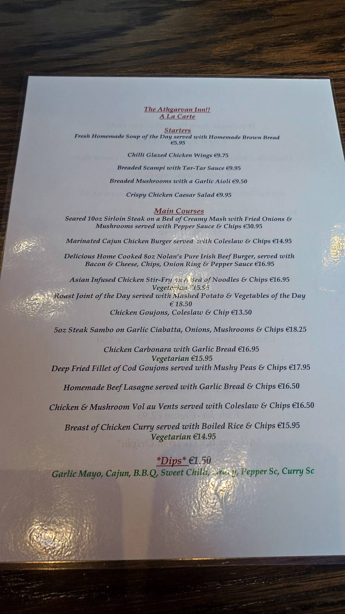 Menu at The Athgarvan Inn pub & bar, Newbridge