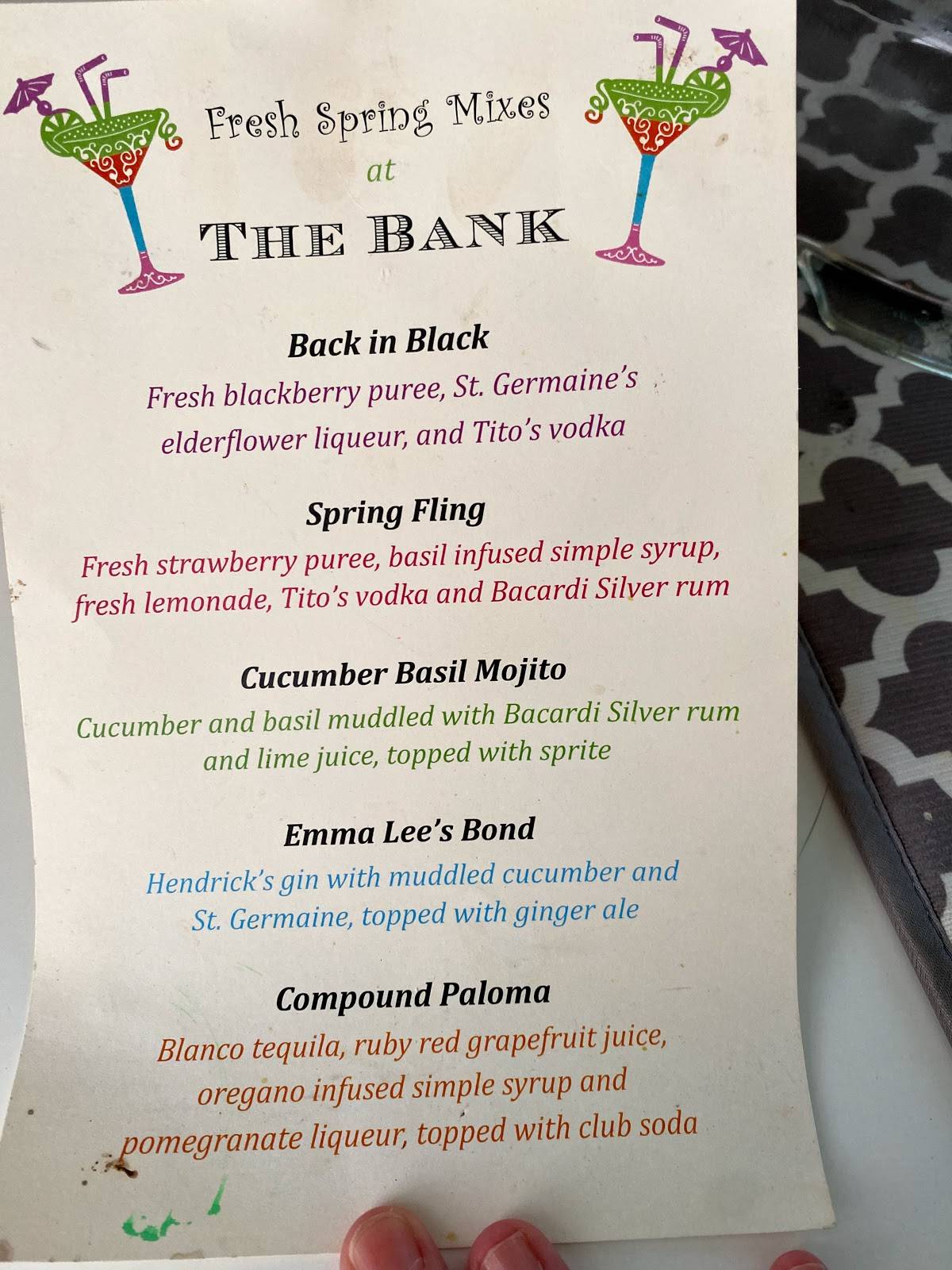 Menu at The Bank Bistro pub & bar, Washington