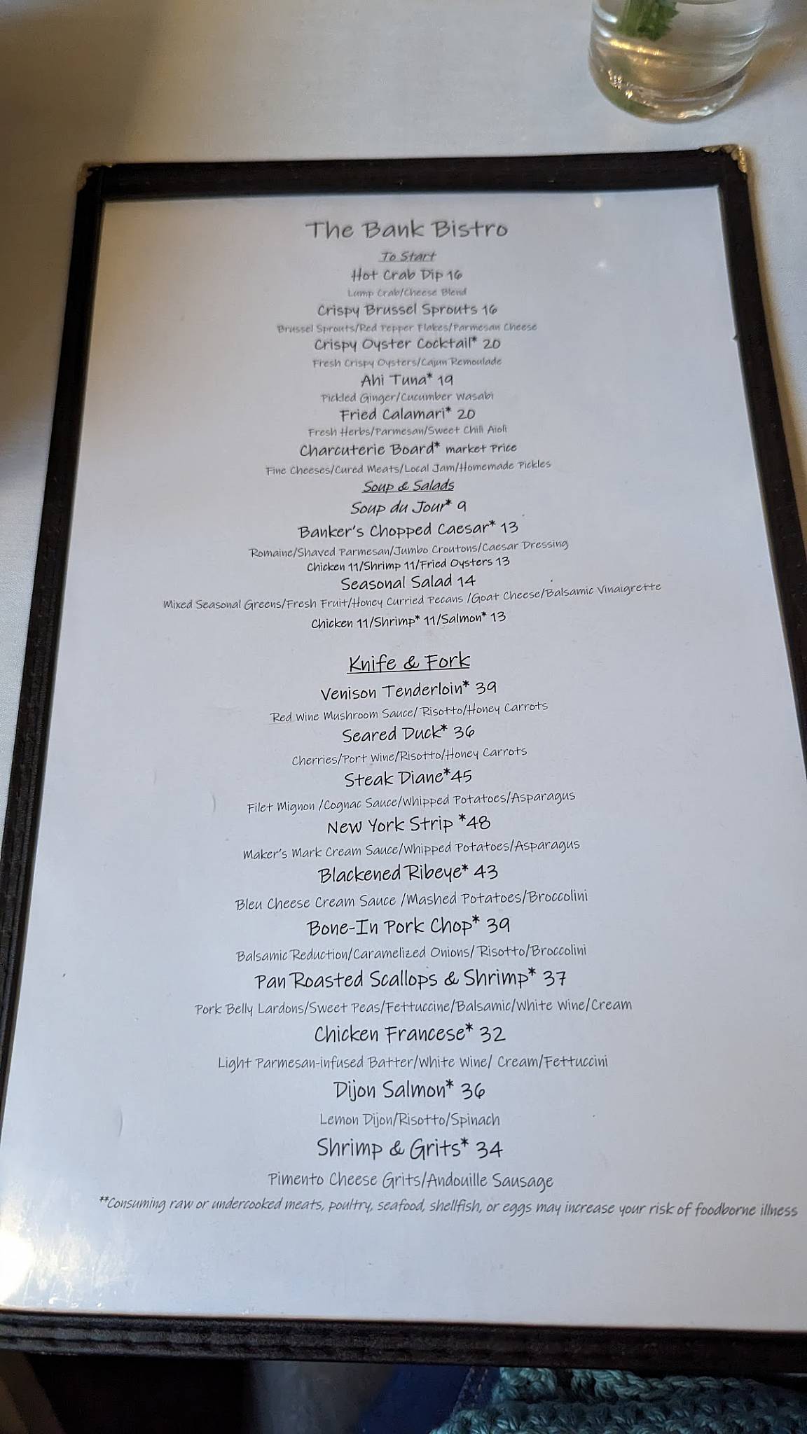 Menu at The Bank Bistro pub & bar, Washington
