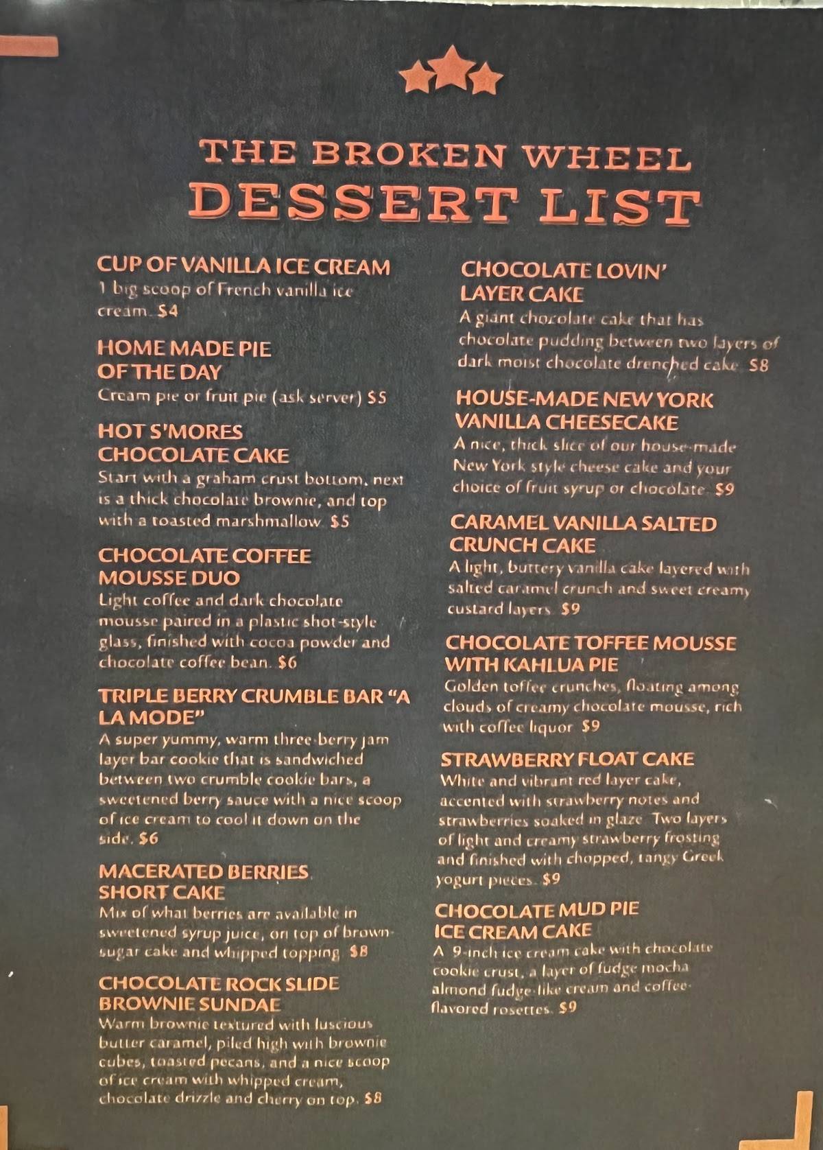 Menu at The Broken Wheel pub & bar, Kellogg