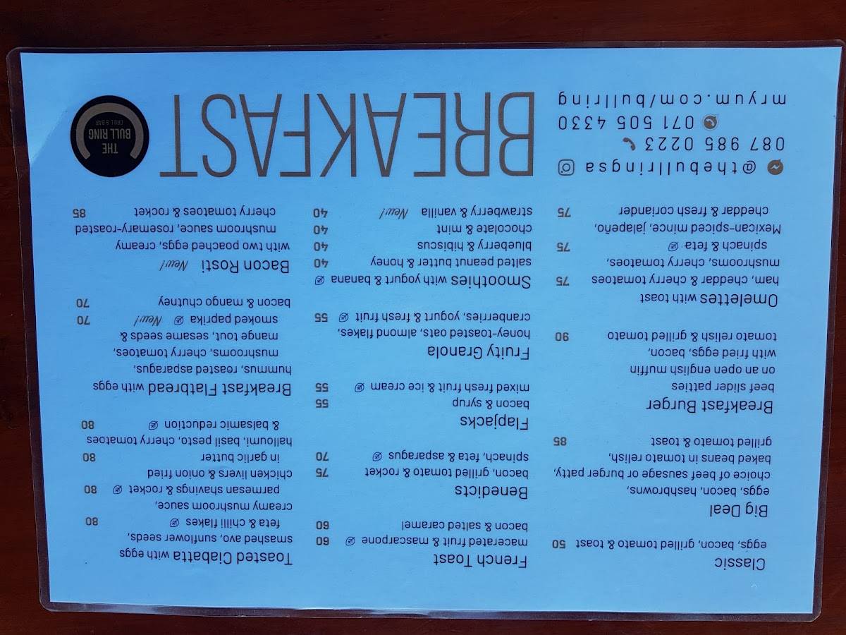 Menu at The Bull Ring Grill & Bar, Midrand