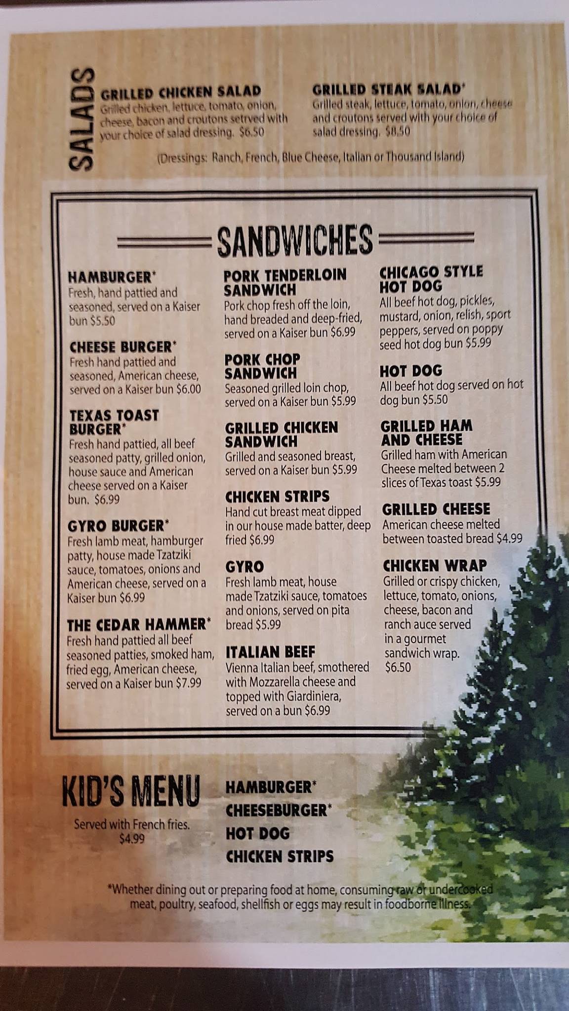 Menu at The Cedar Inn pub & bar, Cedarville