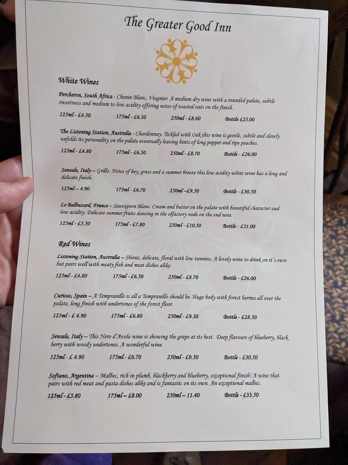 Menu at The Greater Good Inn pub & bar, Fovant