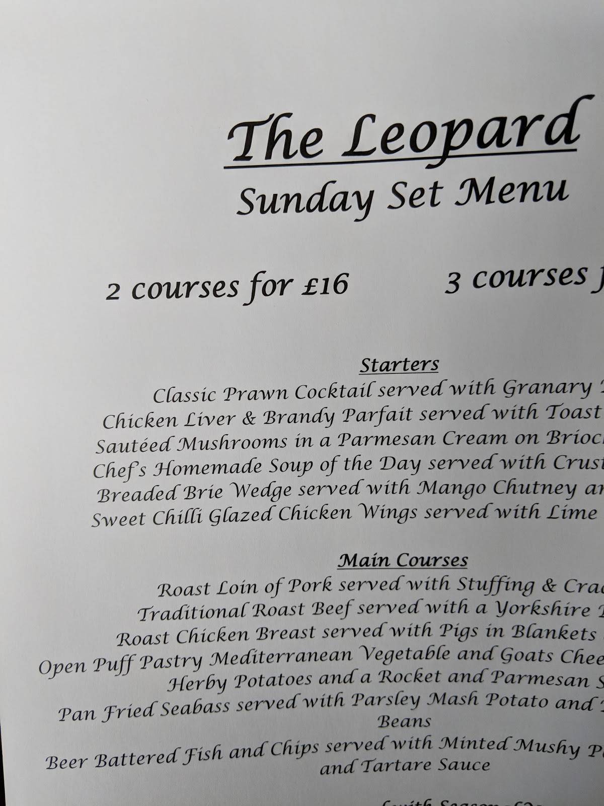 Menu at The Leopard Inn - Bishops Tachbrook pub & bar, Royal Leamington Spa