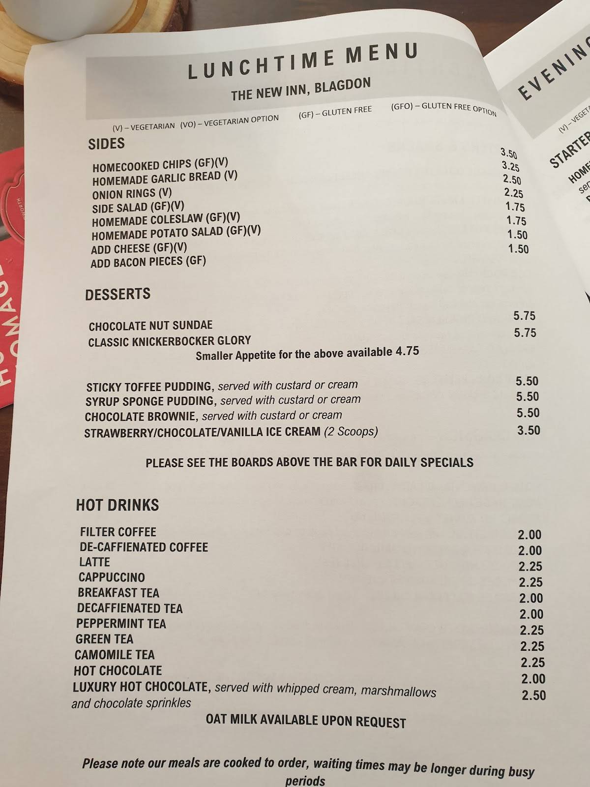 Menu at The New Inn Blagdon pub & bar, Bristol, Park Ln