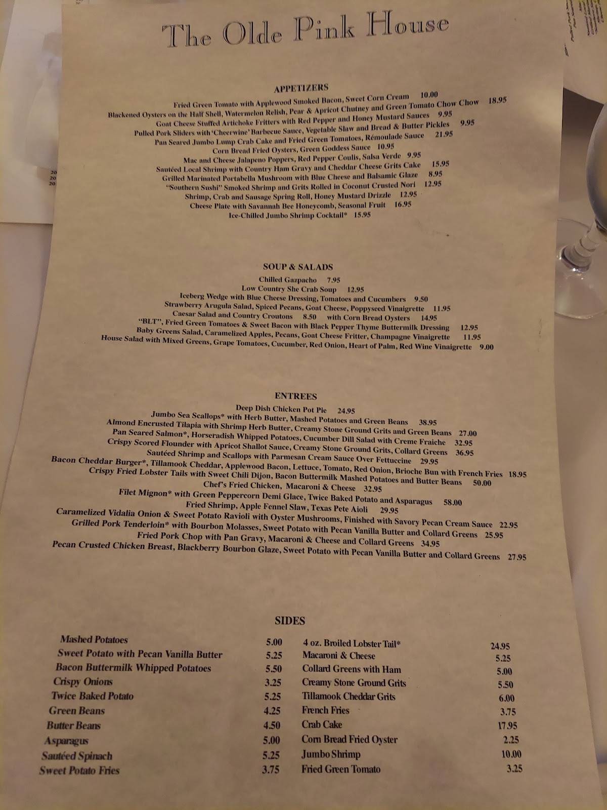 Menu at The Olde Pink House pub & bar, Savannah