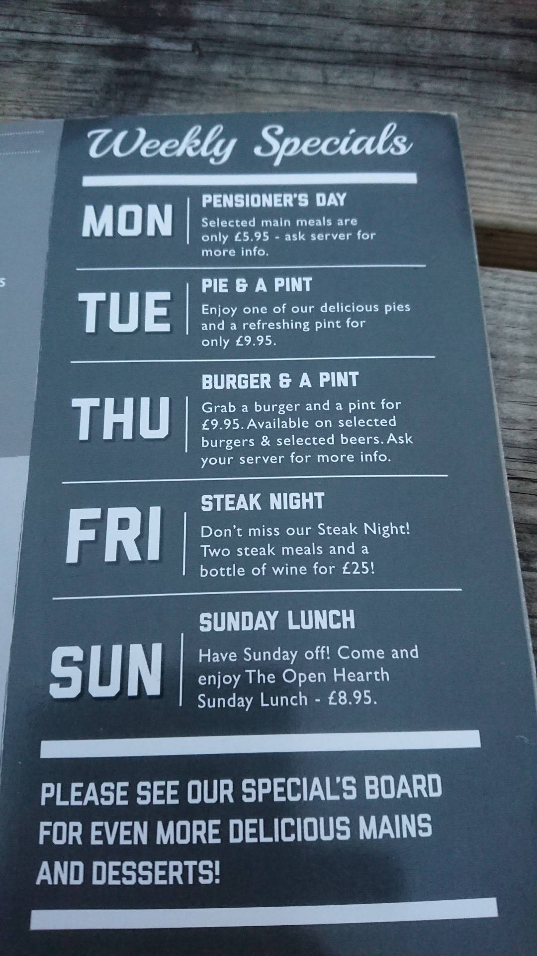 Menu at The Open Hearth pub & bar, Pontypool
