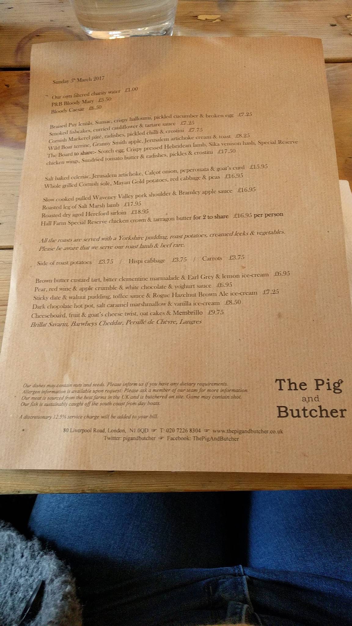 Menu at The Pig and Butcher pub & bar, London