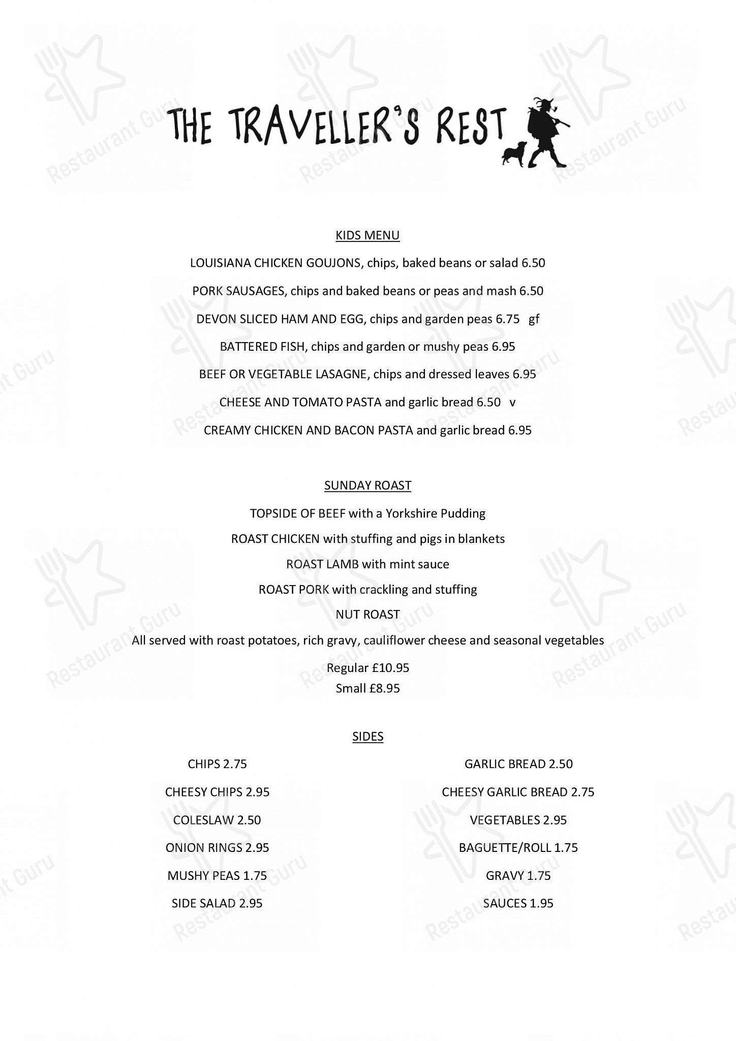 Menu at The Travellers Rest pub & bar, Whitestone, Tedburn Rd