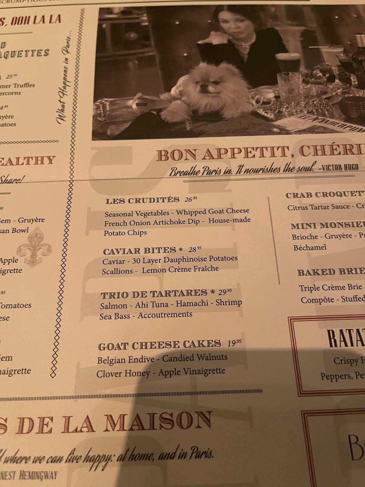 Menu at Vanderpump à Paris pub & bar, Las Vegas
