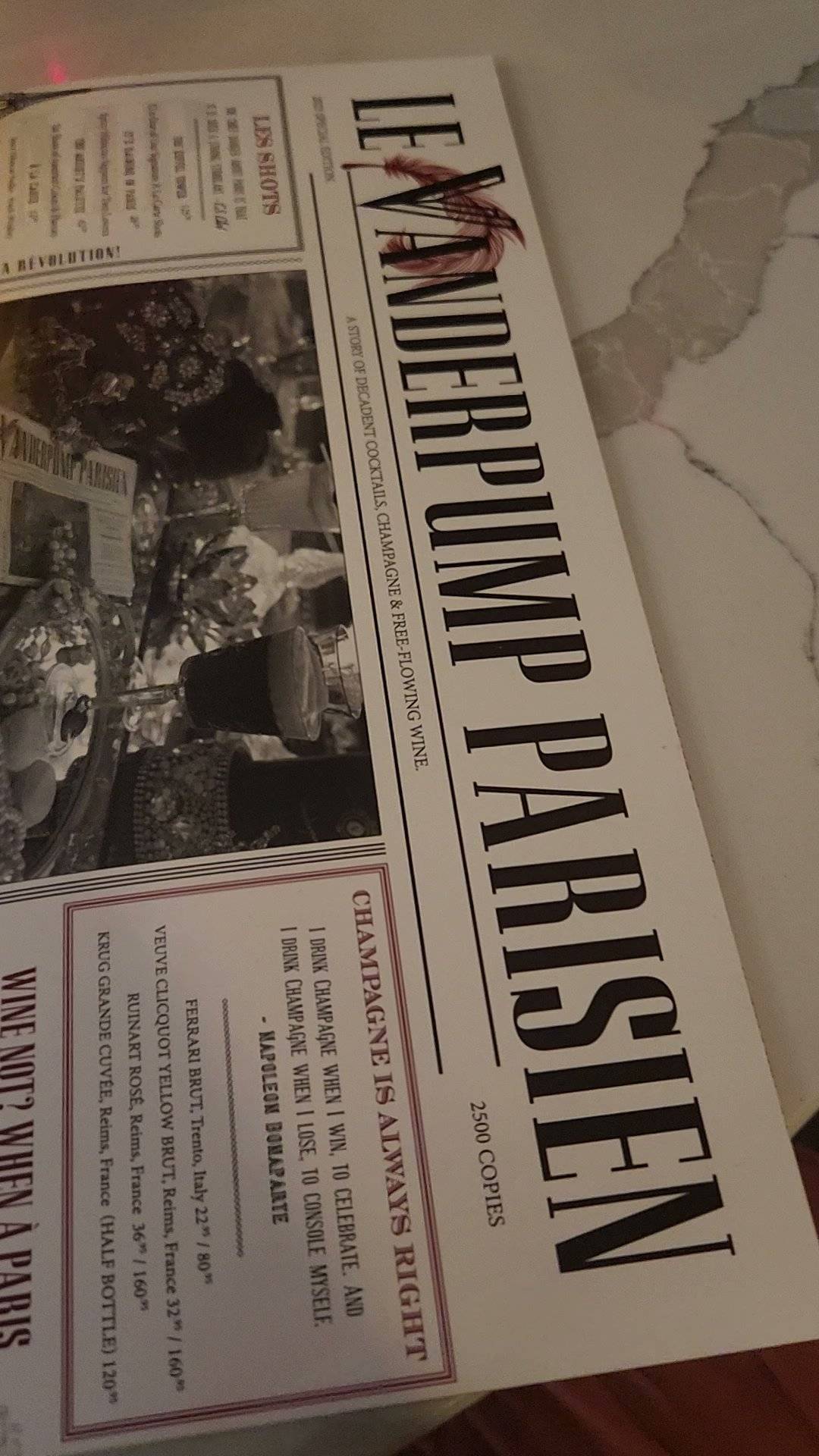 Menu at Vanderpump à Paris pub & bar, Las Vegas