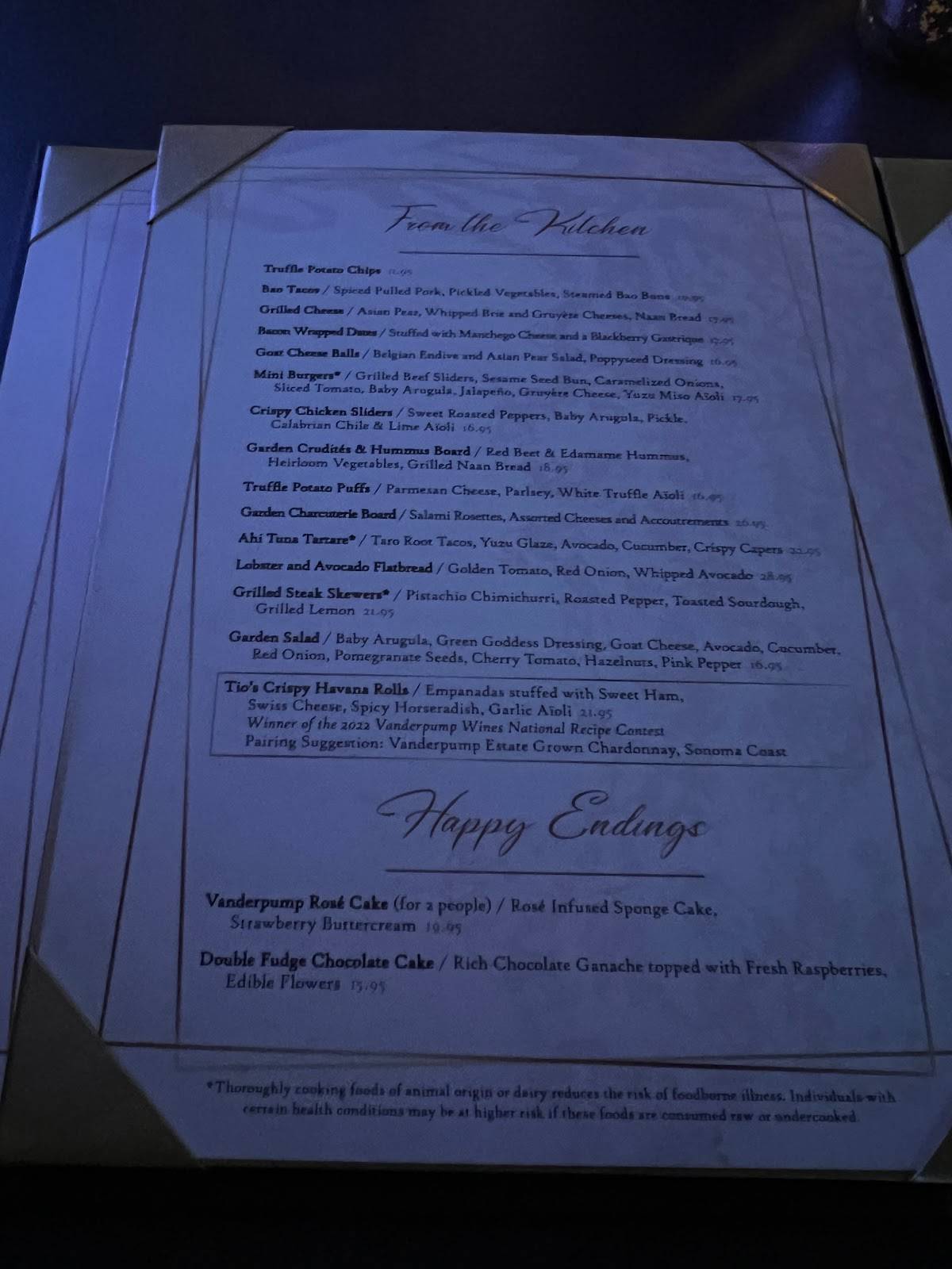 Menu at Vanderpump à Paris pub & bar, Las Vegas