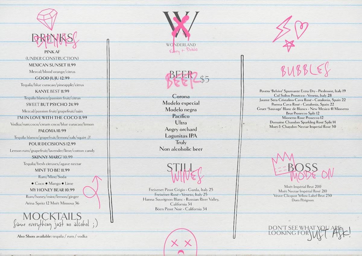 Menu at Wonderland Kitchen & Cocktails pub & bar, Raleigh