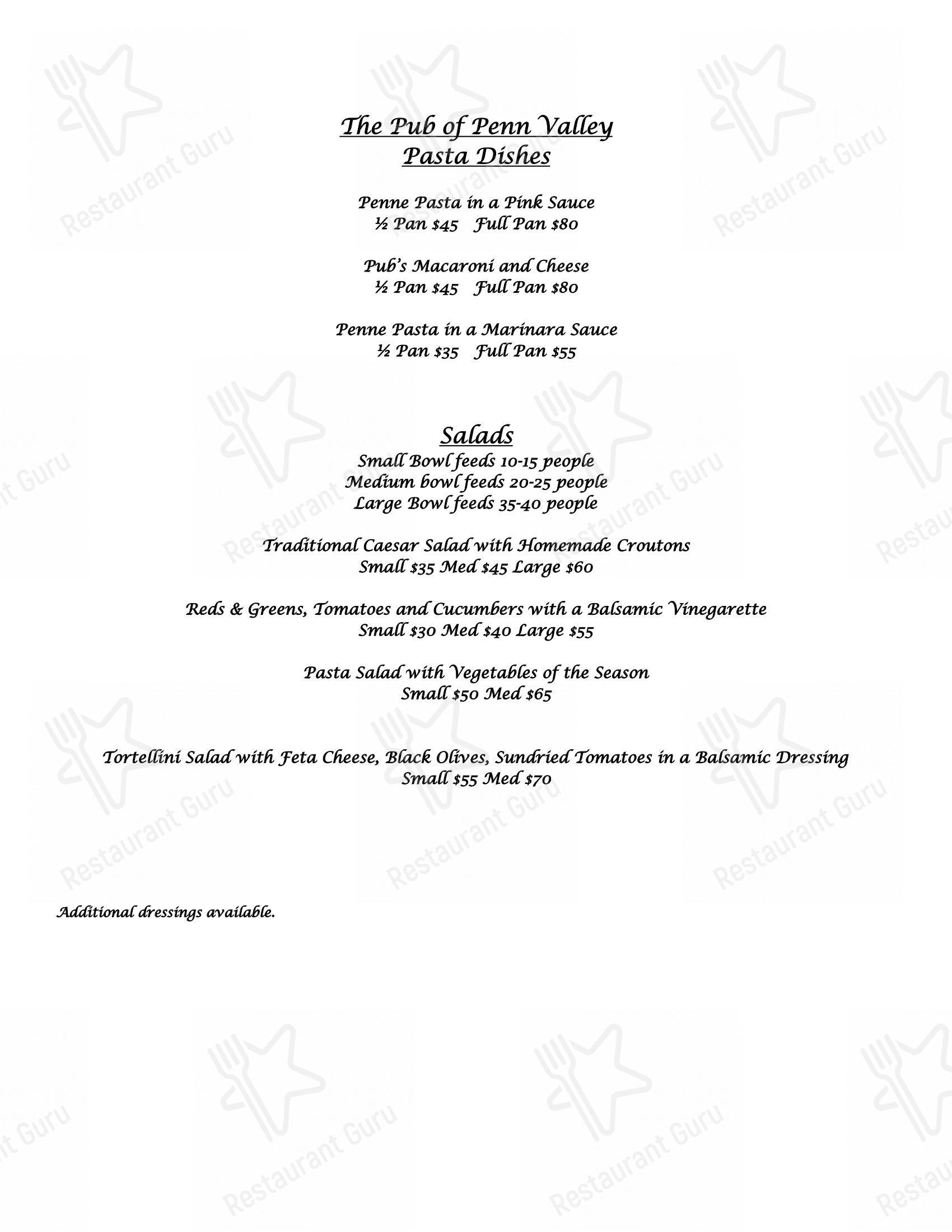 Menu at Pub of Penn Valley, Narberth