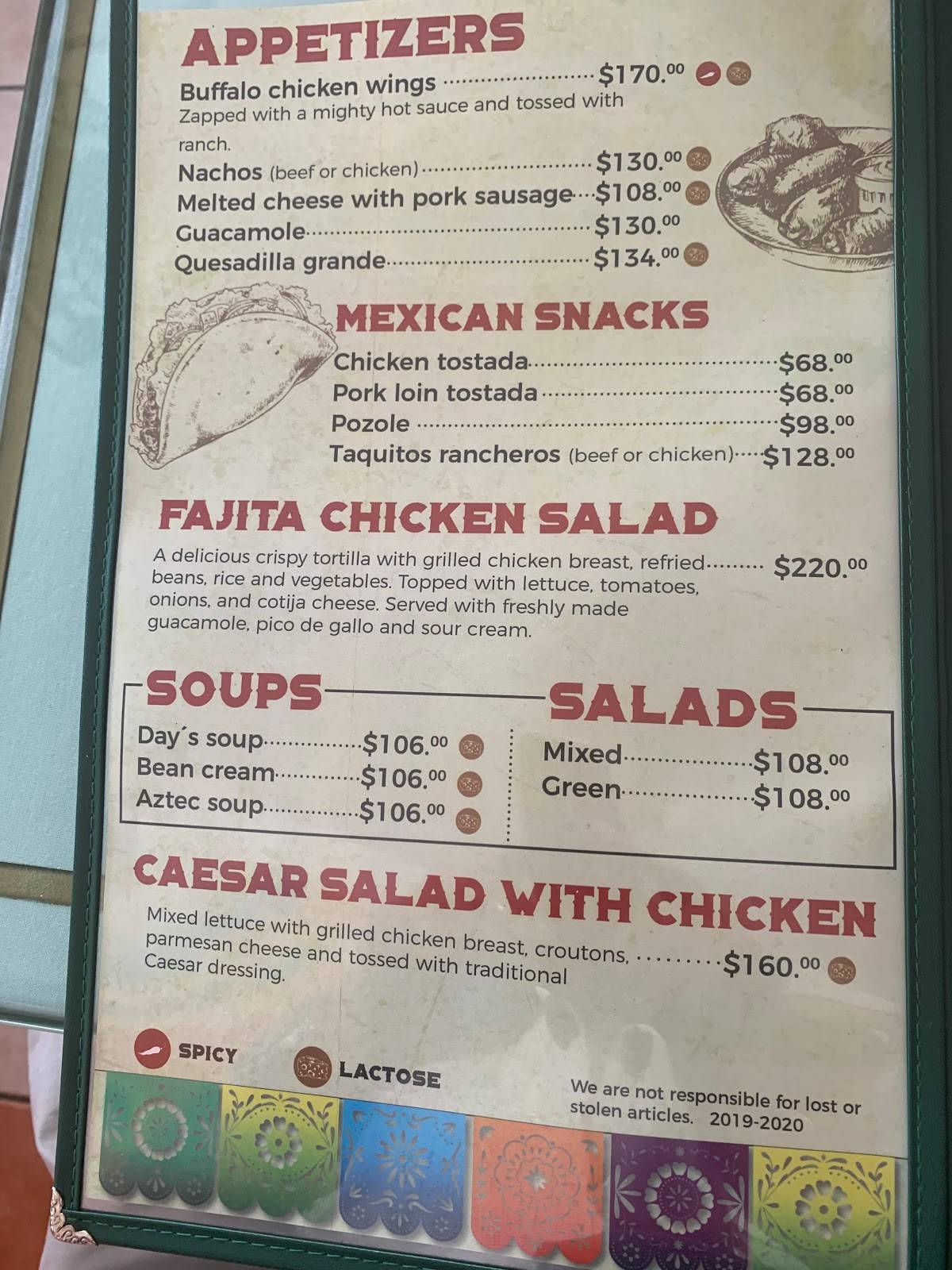 Menu at Pipis restaurant, Puerto Vallarta