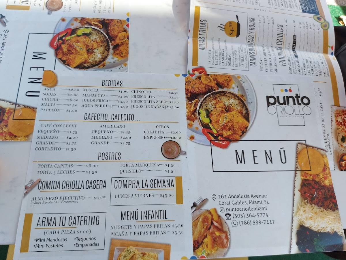Menu at Punto Criollo restaurant, Miami