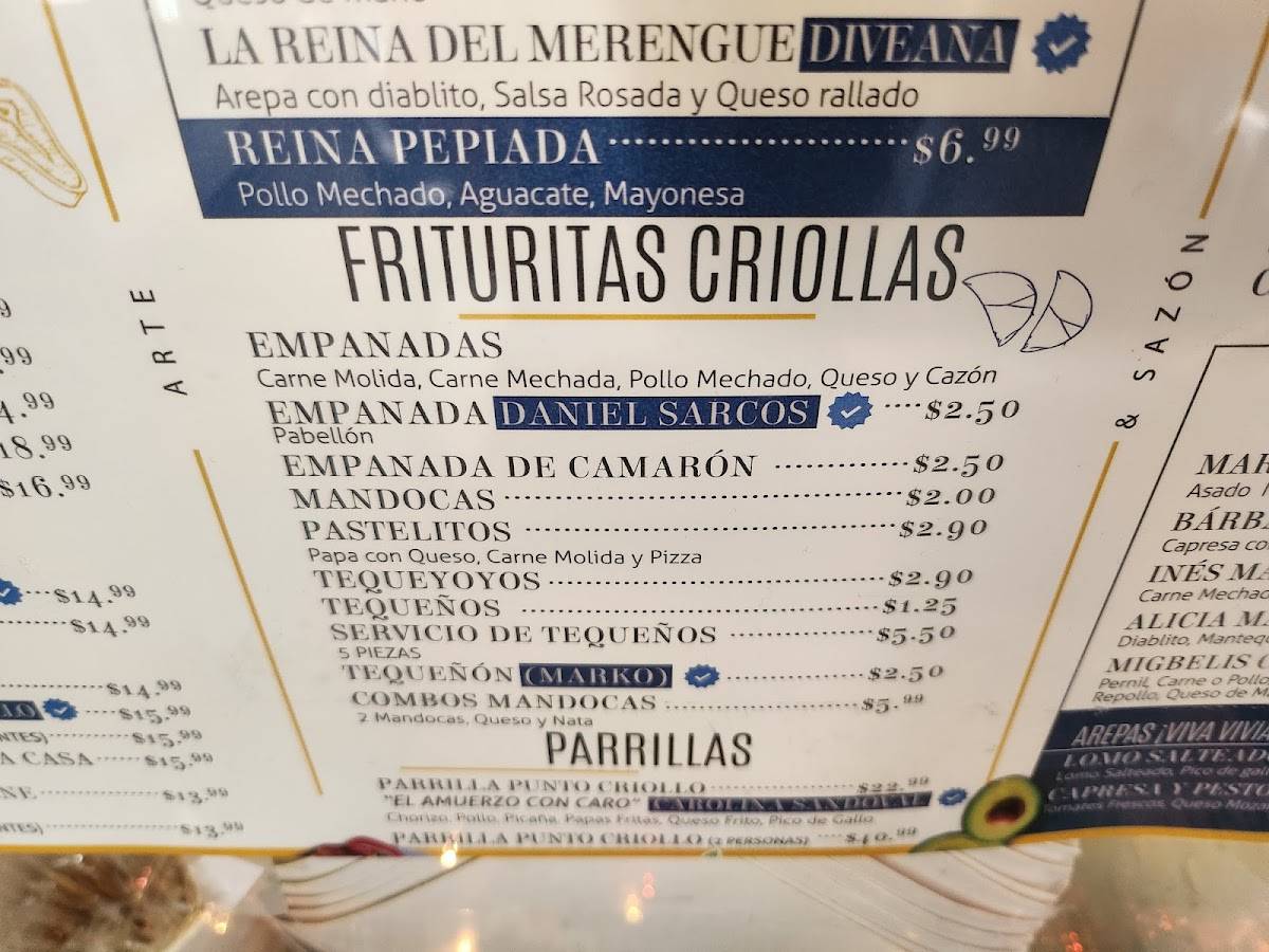 Menu at Punto Criollo restaurant, Miami