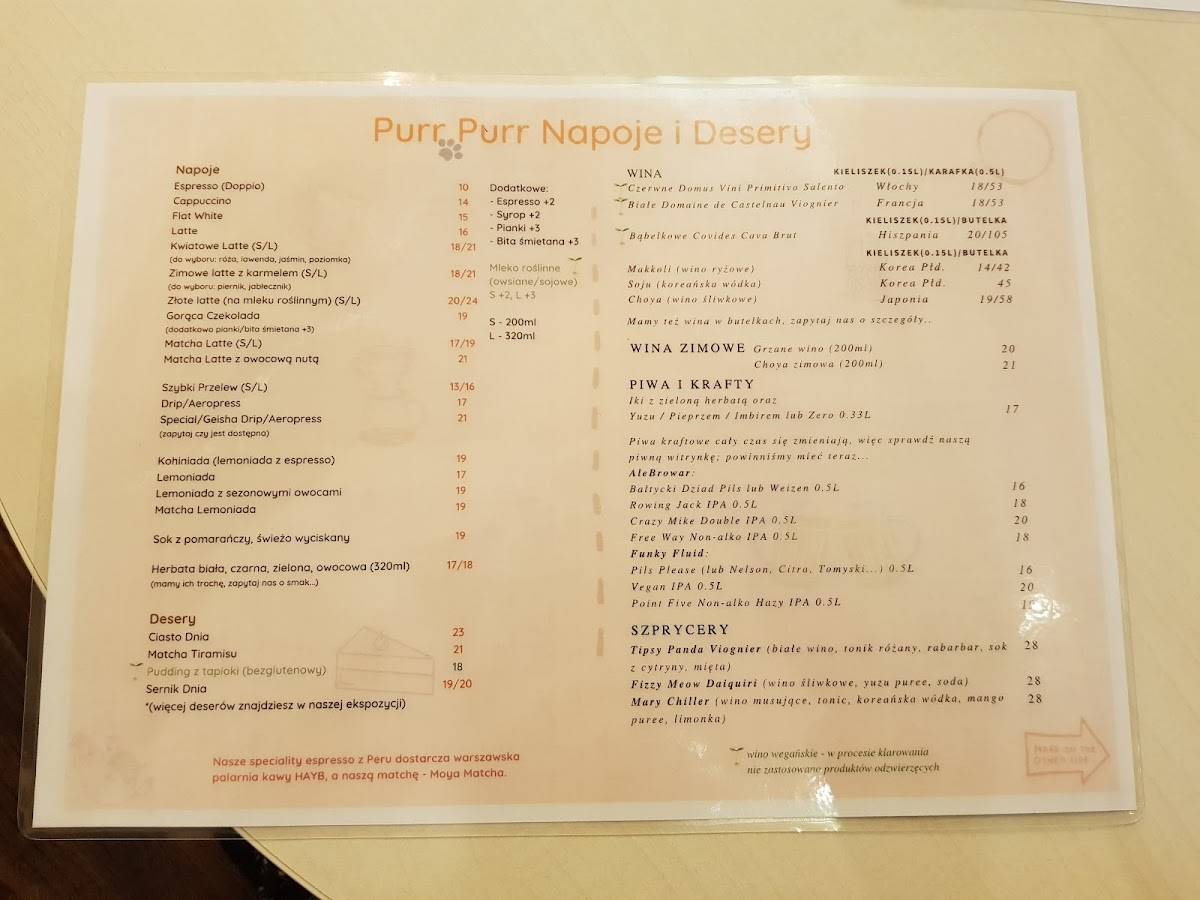 Menu at Restauracja Purr Purr (Kocia Strefa od 12 lat) restaurant, Warsaw