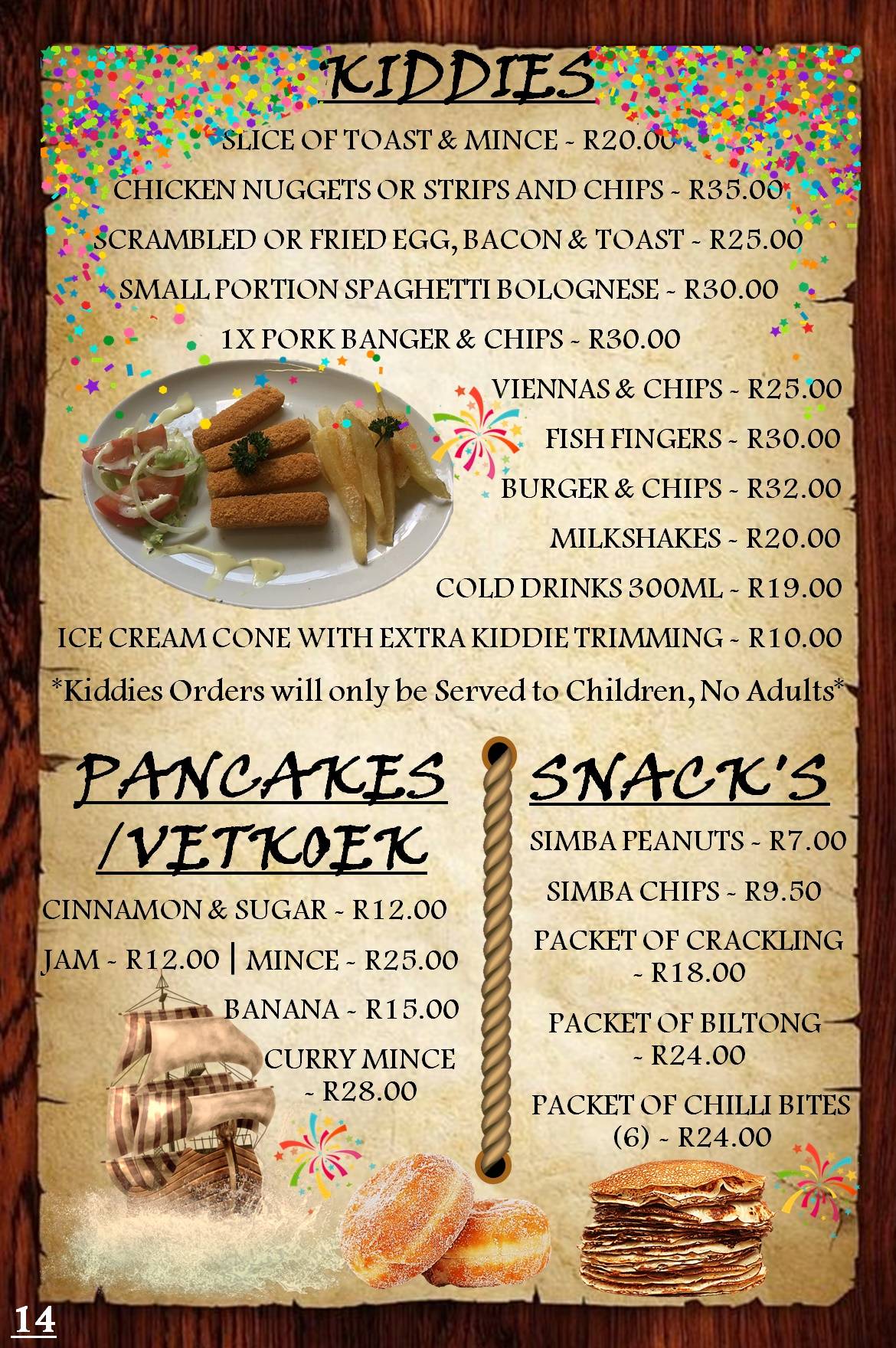 Menu at Quarterdeck Pub and Restaurant, Benoni