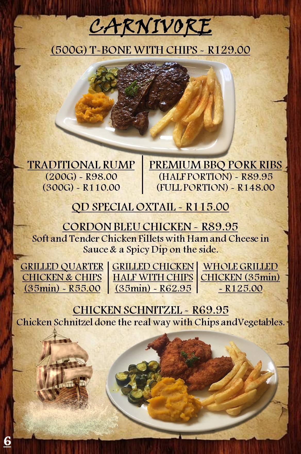 Menu at Quarterdeck Pub and Restaurant, Benoni