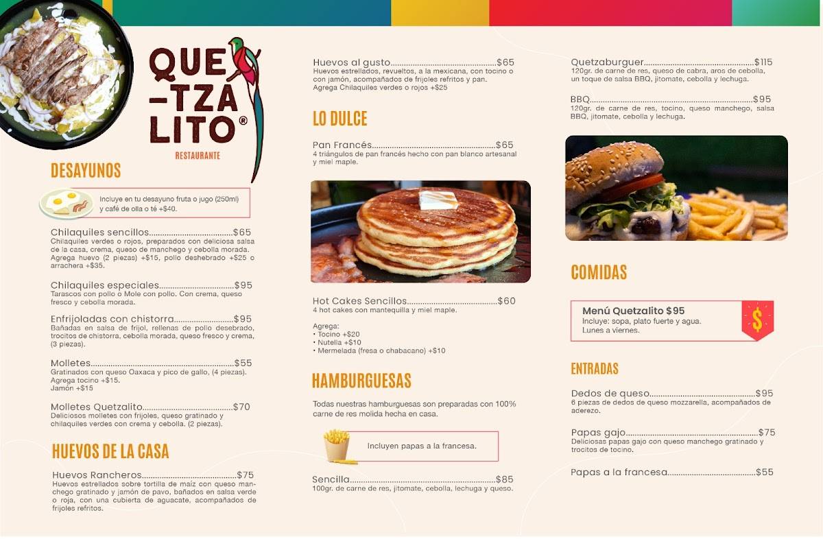 Menu at Quetzalito Pedregal restaurant, Mexico