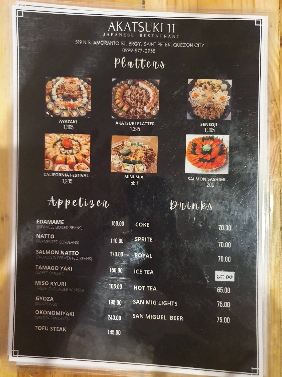 Menu at Akatsuki 11 Japanese Restaurant, Quezon City