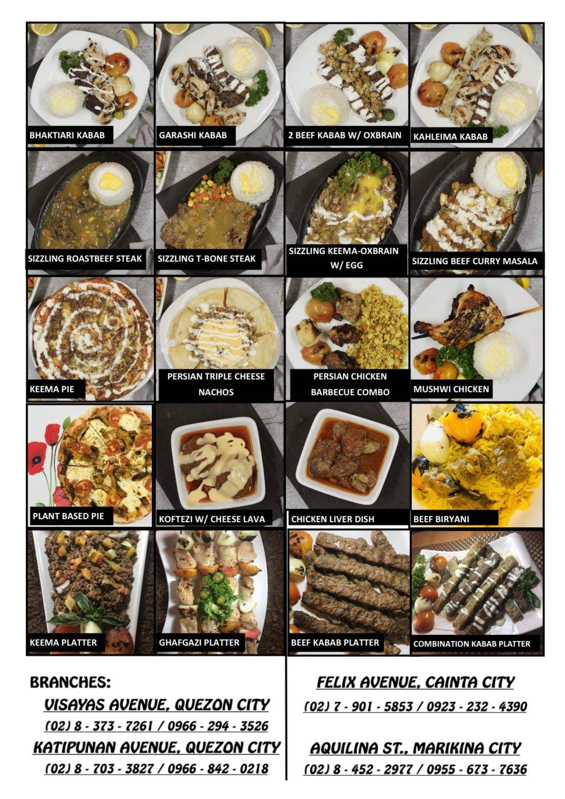 Menu at Hassan Kabab and Steaks restaurant, Quezon City, 9 Visayas Ave