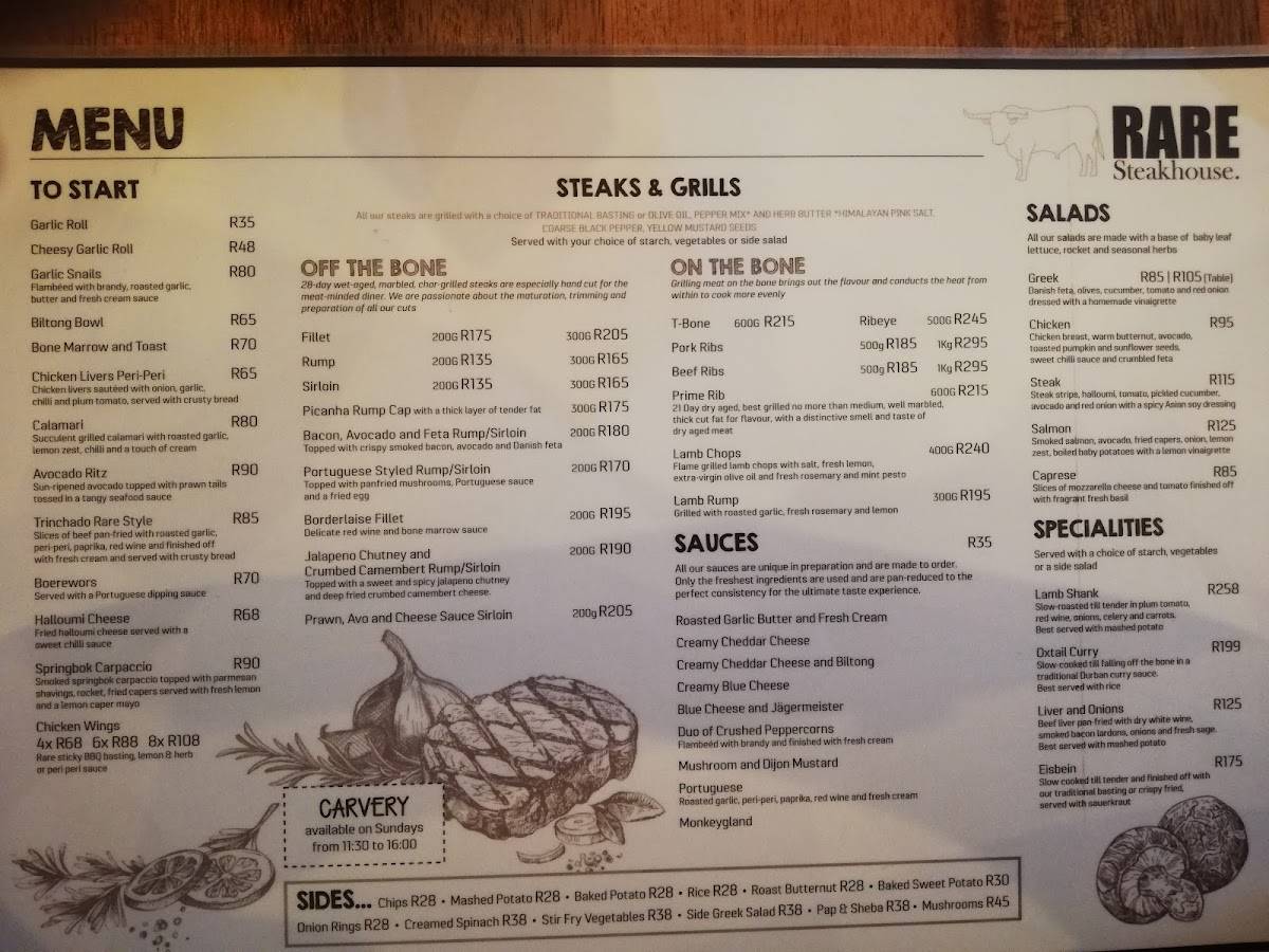 Menu at RARE Steakhouse - Clearwater Mall, Roodepoort, ShopLM 132A