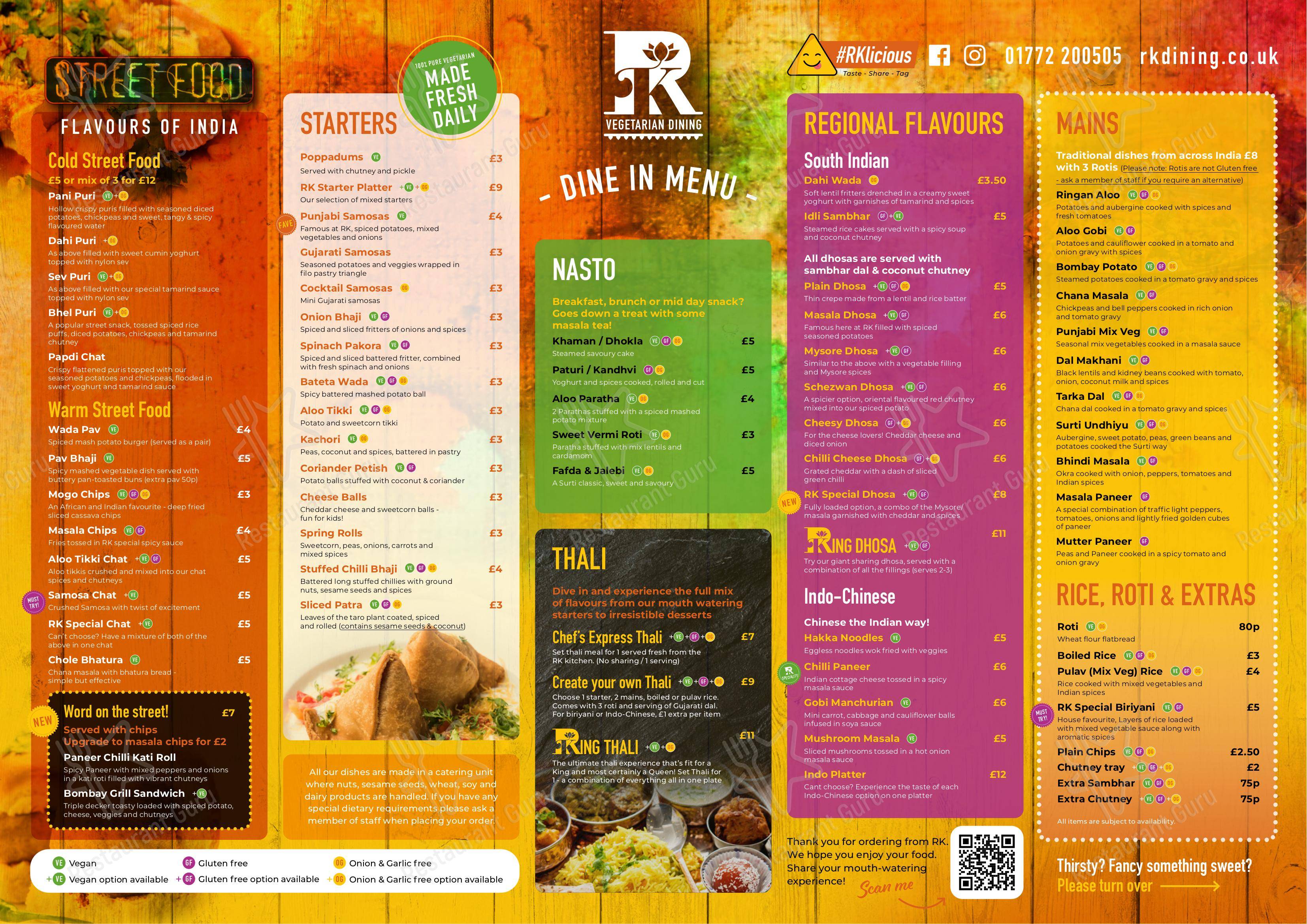 Menu at RK Dining restaurant, Preston
