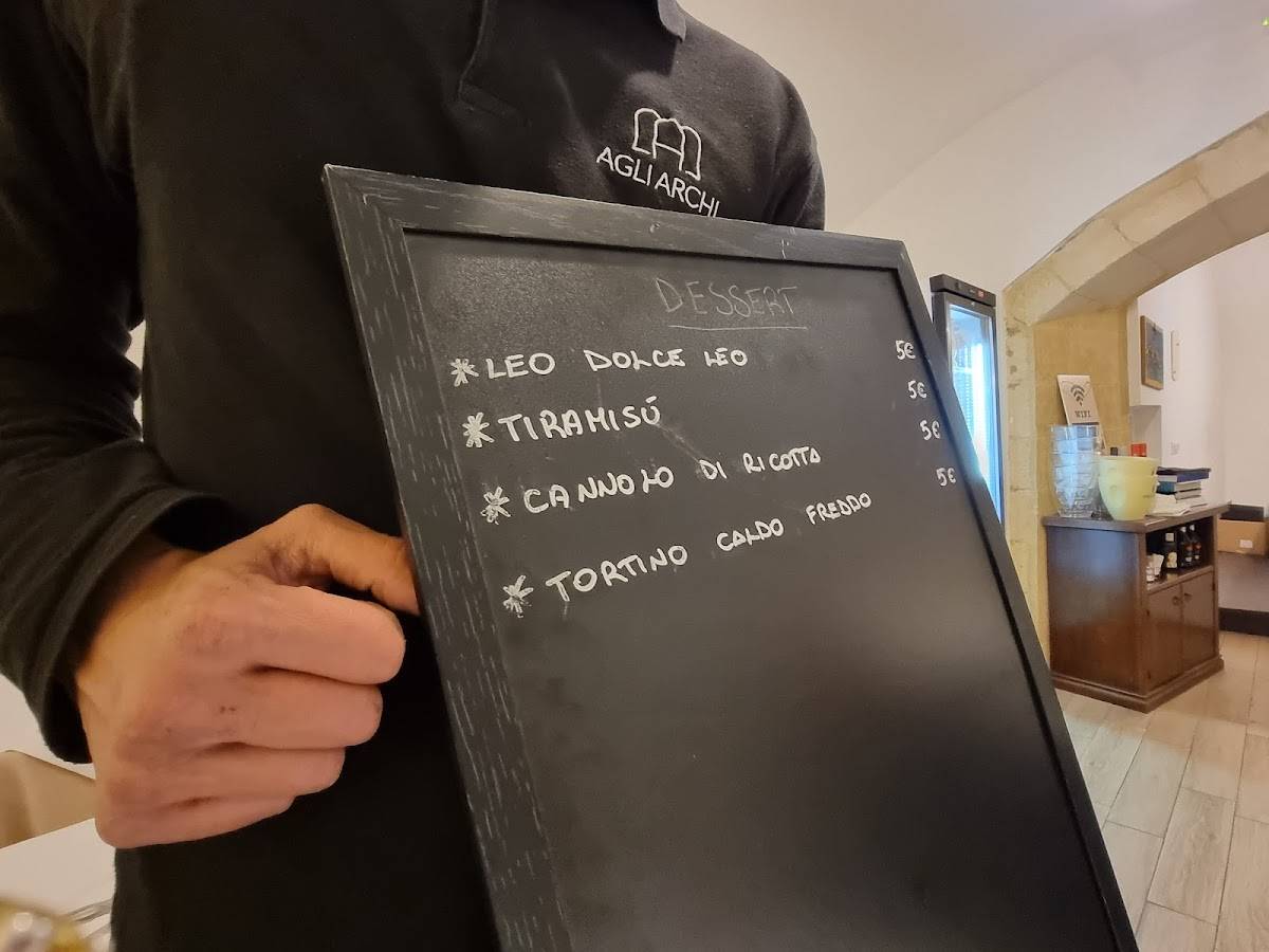 Menu at Trattoria Agli Archi restaurant, Ragusa