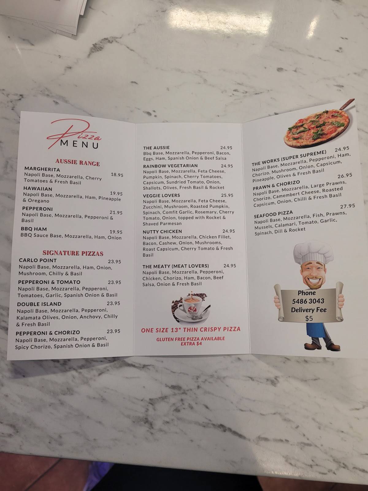 Menu at Rainbow Beach Pizza restaurant, Rainbow Beach