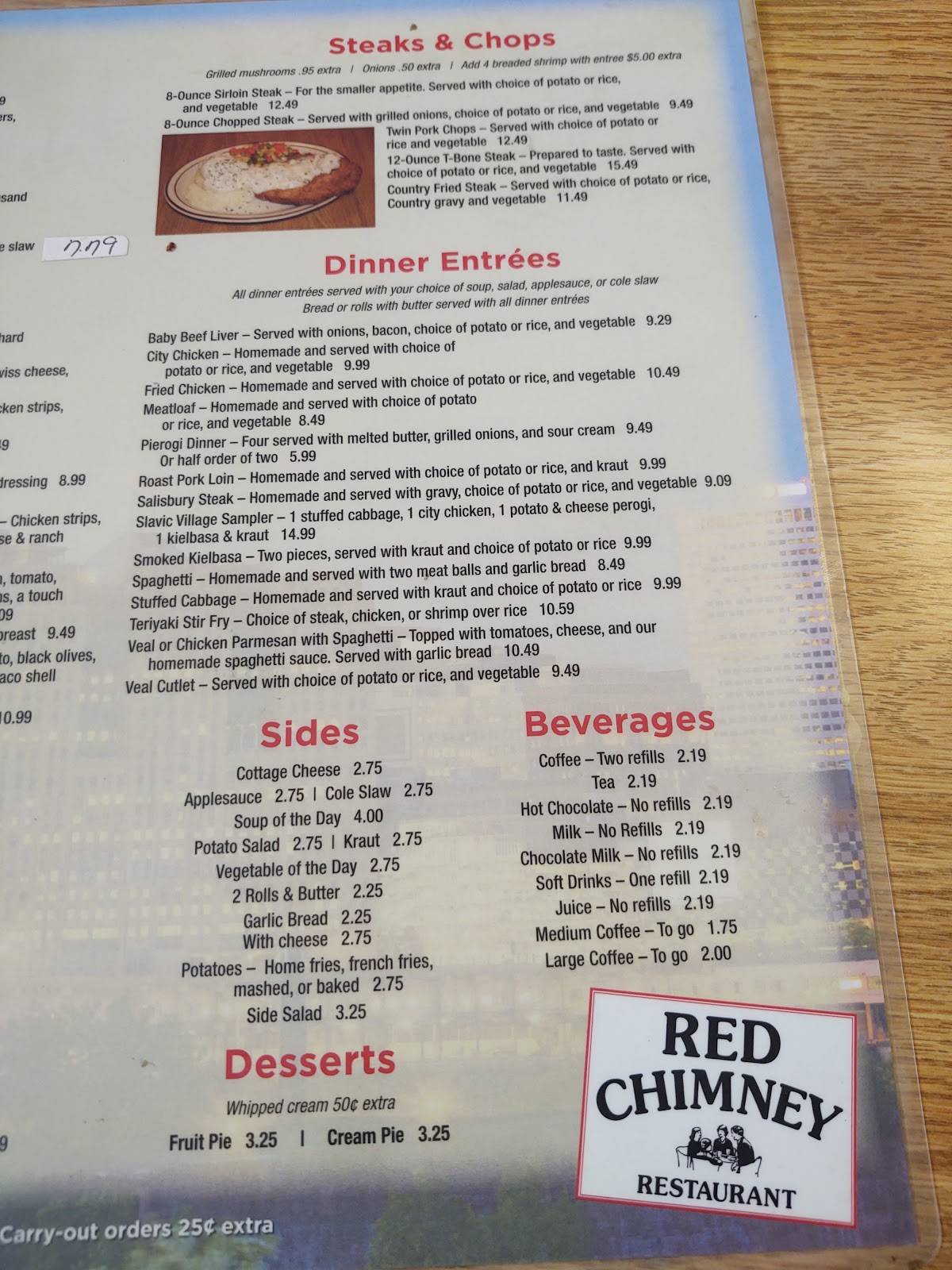 Menu at Red Chimney restaurant, Cleveland