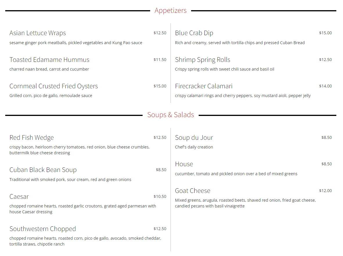 Menu at Red Fish Restaurant, Hilton Head Island