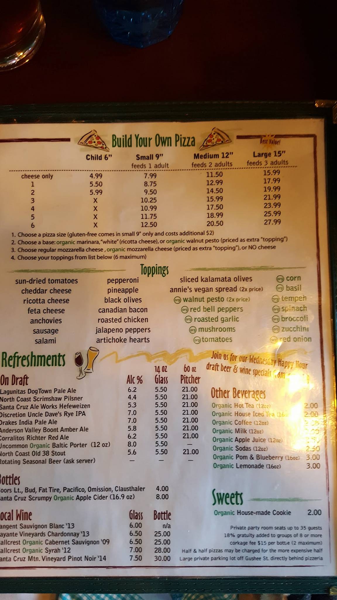 Menu at Redwood Pizzeria, Felton