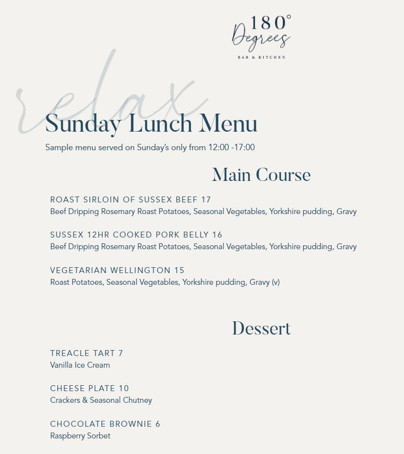 Menu at 180 Degrees Bar & Kitchen, Haywards Heath, Staplefield Rd