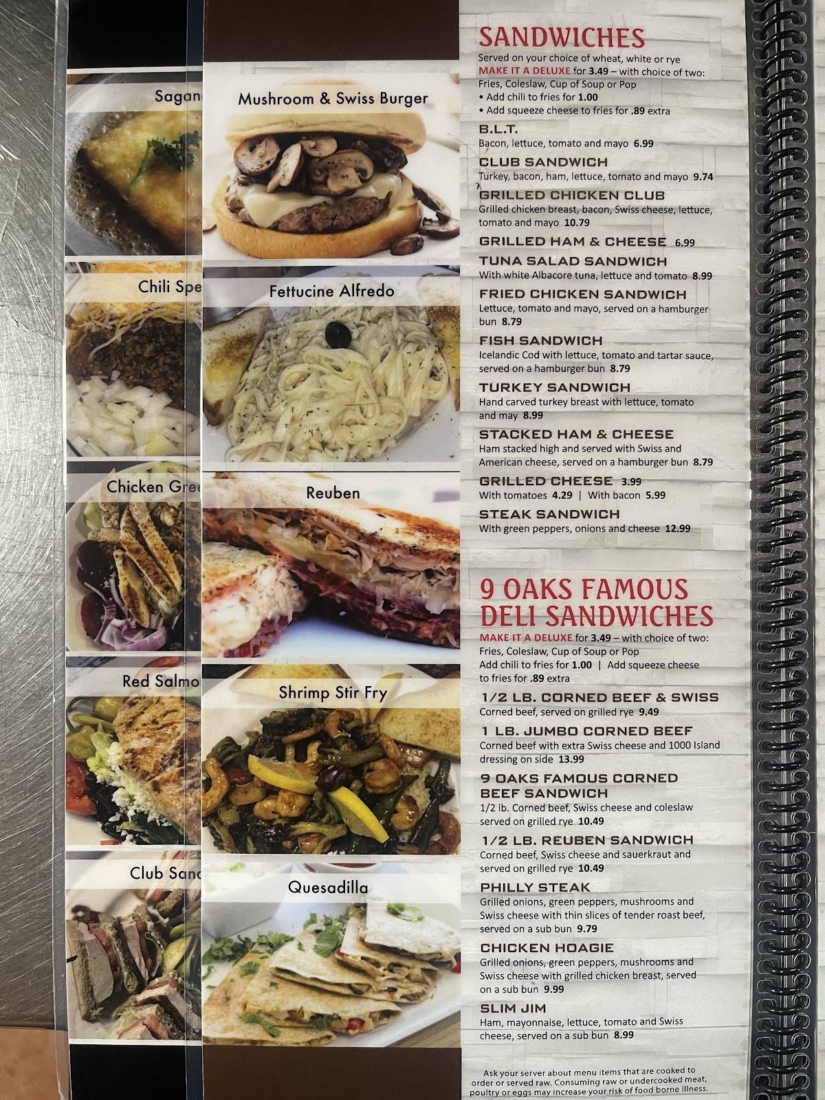 Menu at 9 Oaks Grill restaurant, Oak Park