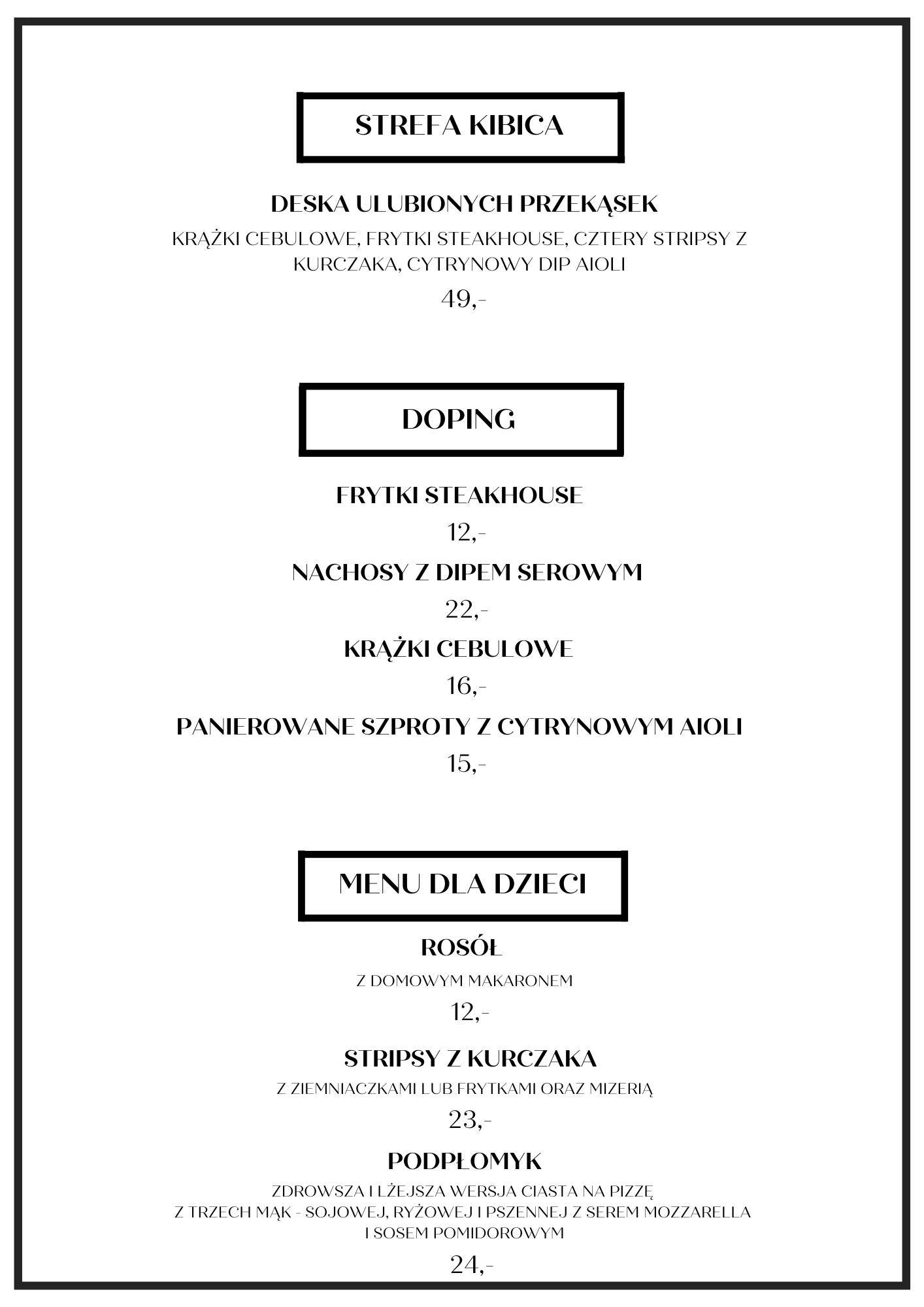 Menu at ARENA Restaurant Grupa TB, Warsaw