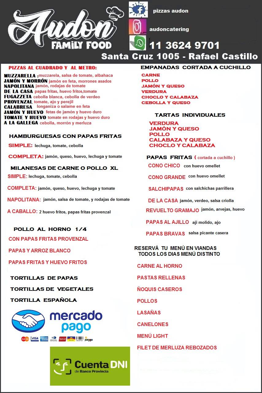 Menu at AUDON family food restaurant, Rafael Castillo