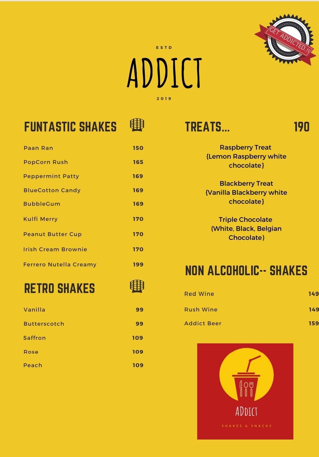 Menu at Addict, Hyderabad