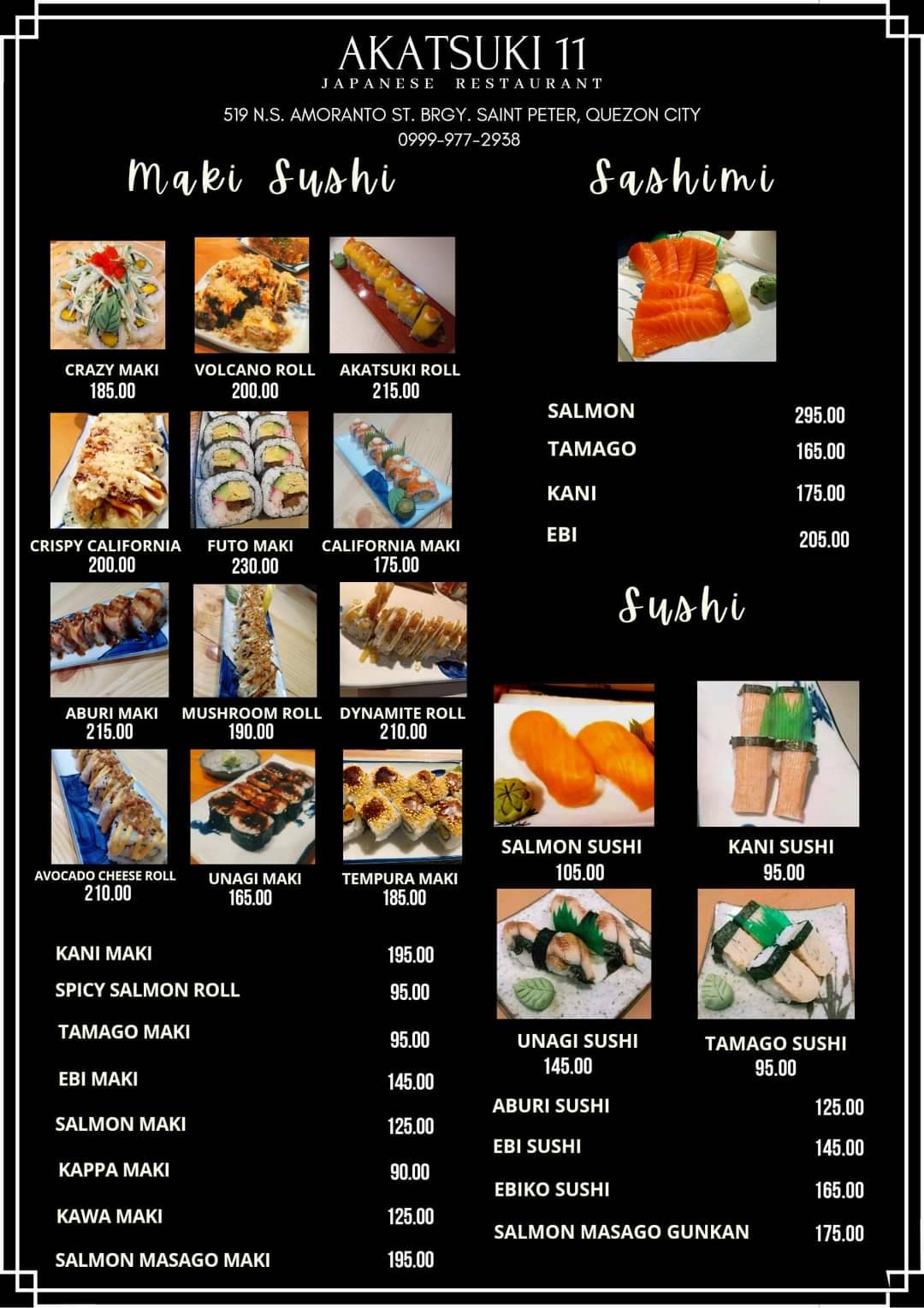 Menu at Akatsuki 11 Japanese Restaurant, Quezon City