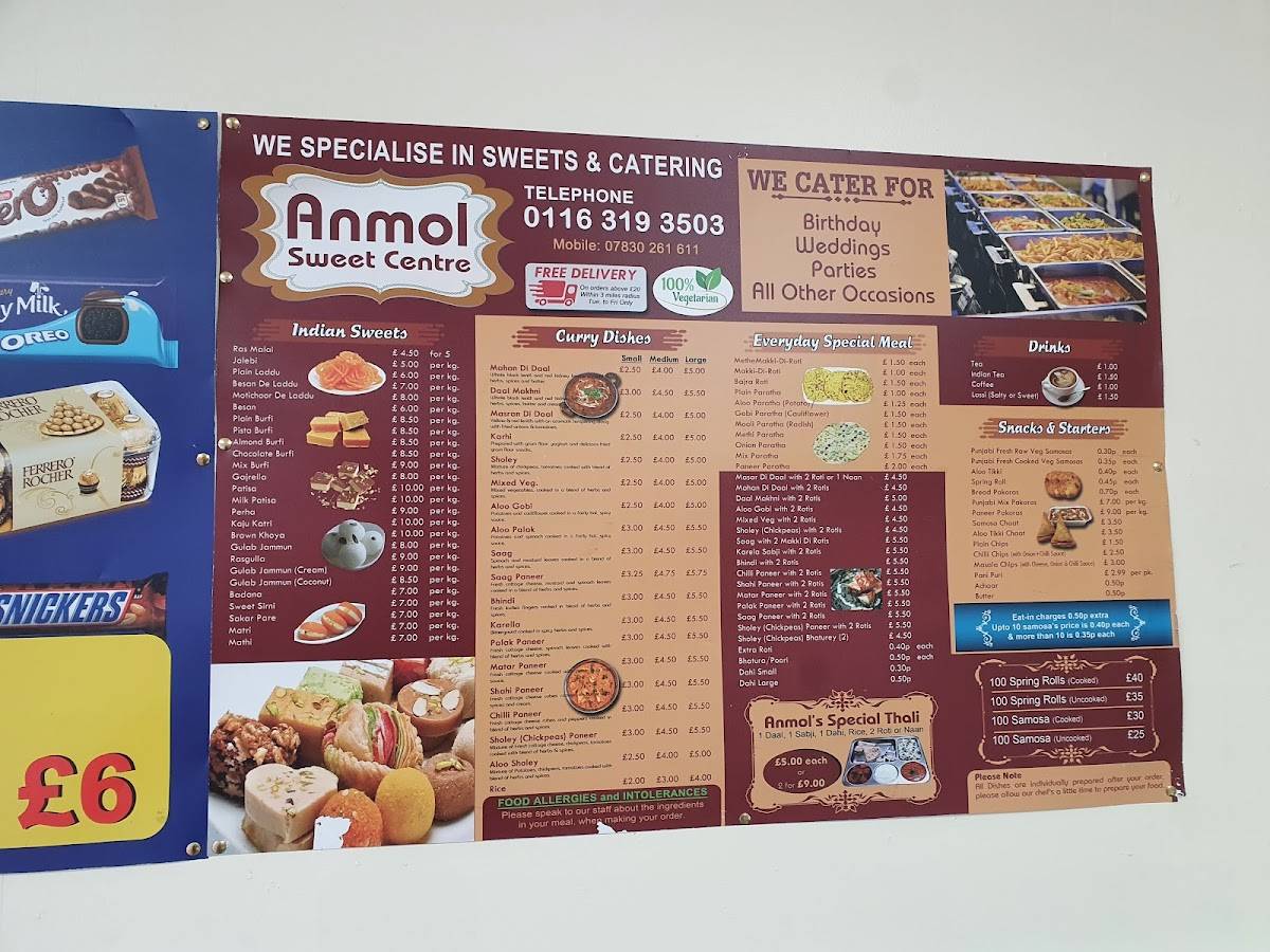 Menu at Anmol Sweet Centre restaurant, Leicester