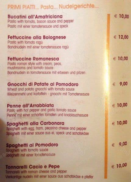 Menu at Antica Hostaria Romanesca restaurant, Rome